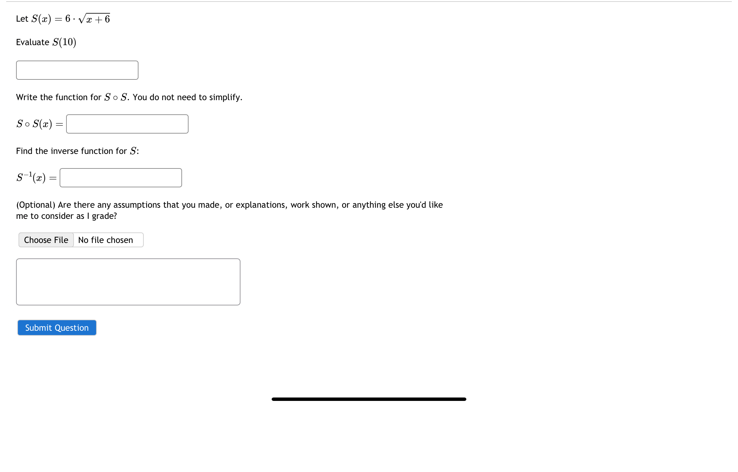Solved Let S(x)=6*x+62Evaluate S(10)Write the function for | Chegg.com