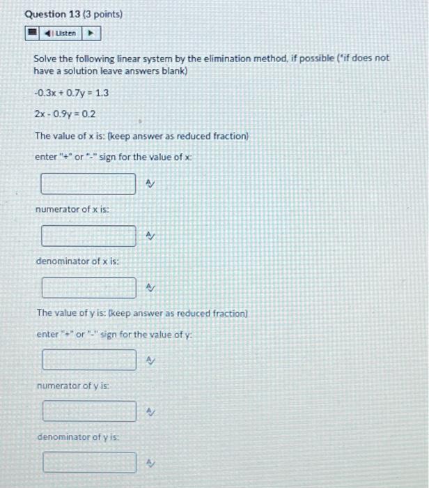 Solved Question 13 ( 3 points) Solve the following linear | Chegg.com