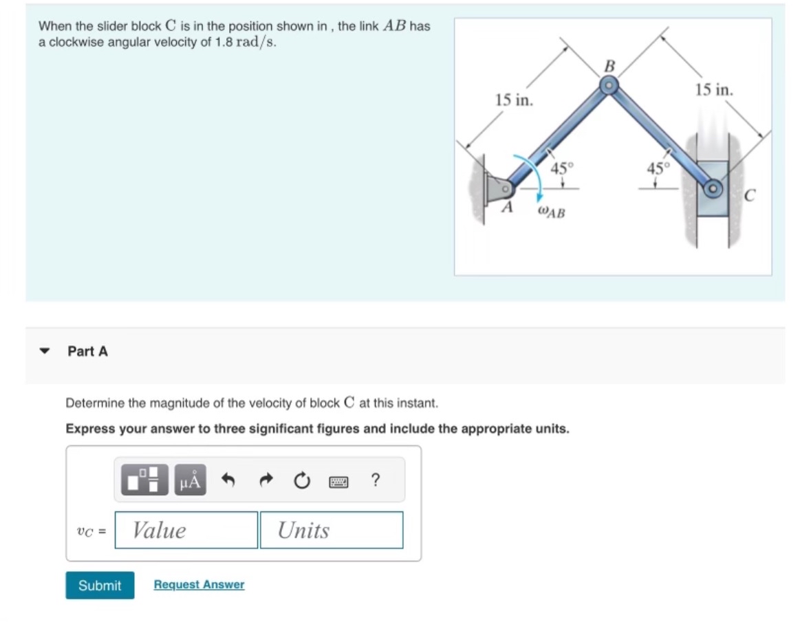 Solved When the slider block C is in the position shown in, | Chegg.com