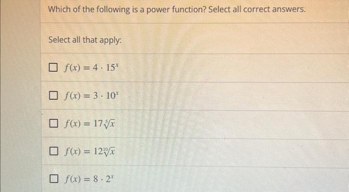 Solved Which of the following is a power function? Select | Chegg.com