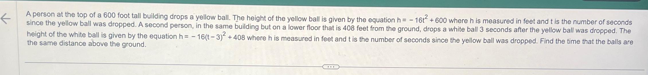 Solved A person at the top of a 600 ﻿foot tall building | Chegg.com