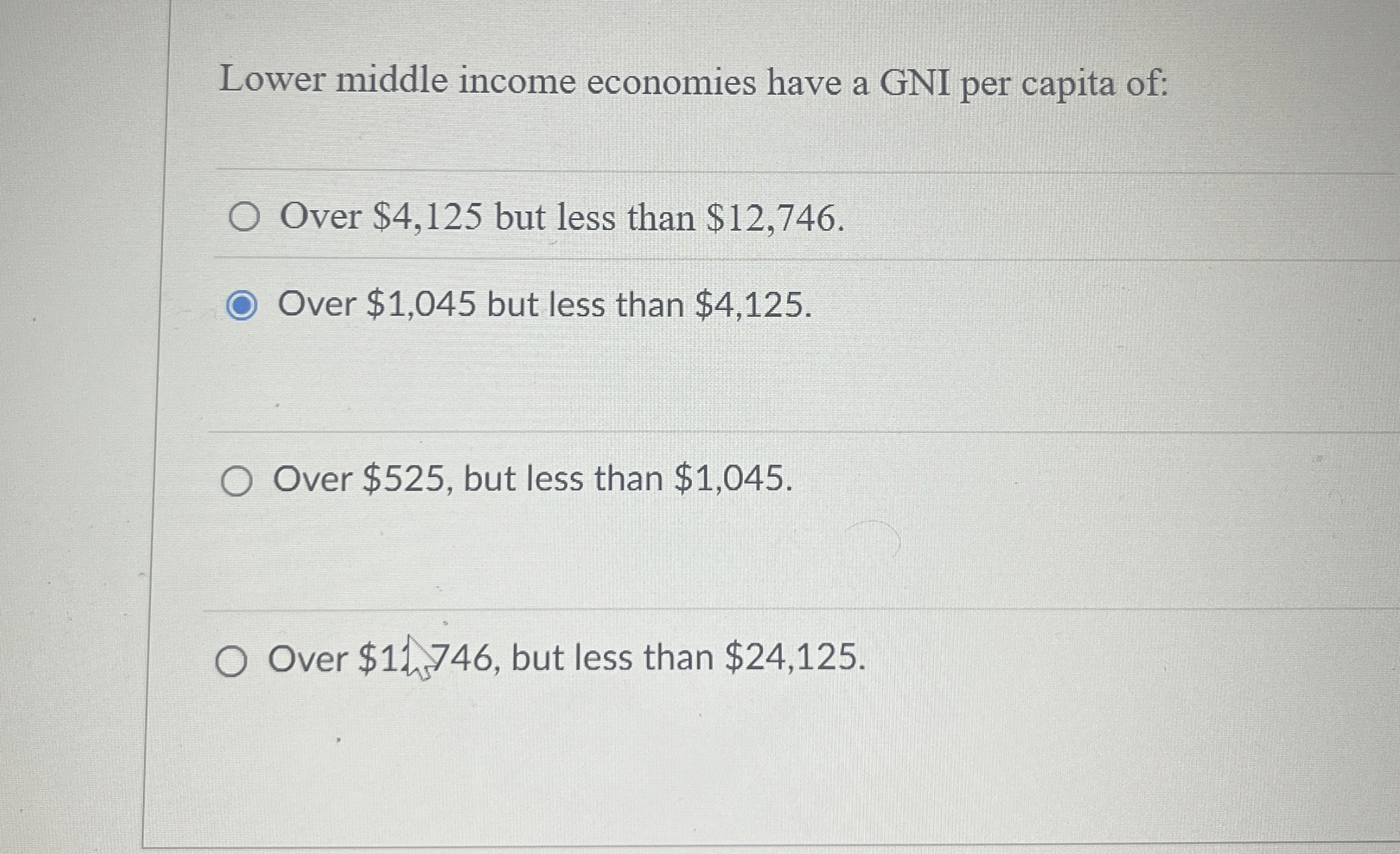 Solved Lower middle income economies have a GNI per capita | Chegg.com