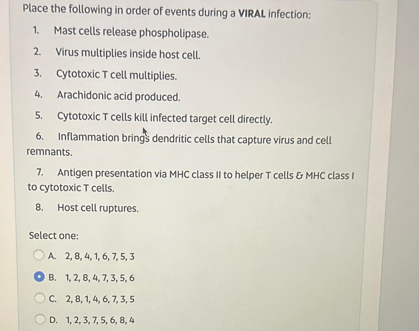 Solved Place the following in order of events during a VIRAL | Chegg.com