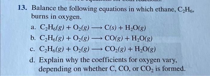3. Balance the following equations in which ethane, | Chegg.com