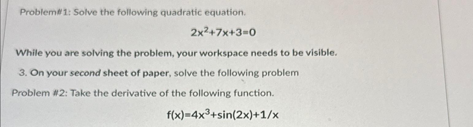 Solved Problem#1: Solve the following quadratic | Chegg.com