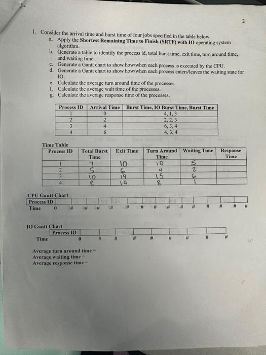 Solved Operating system1. Need help with SRTF with IO , need | Chegg.com