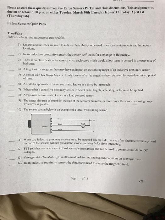 Solved Please answer these questions from the Eaton Sensors | Chegg.com