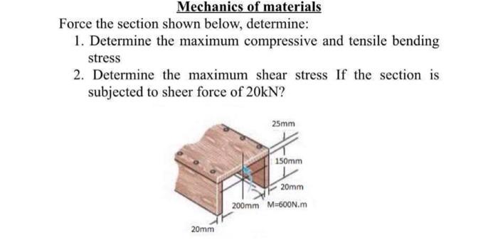 Solved Mechanics of materials Force the section shown below, | Chegg.com
