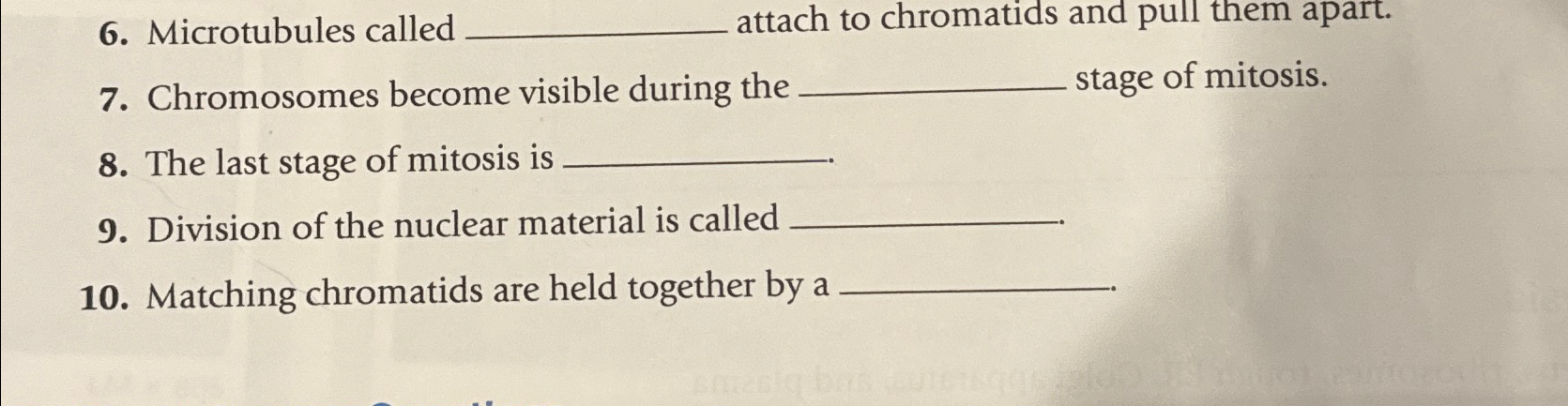 Solved Microtubules called. - ﻿attach to chromatids and pull | Chegg.com