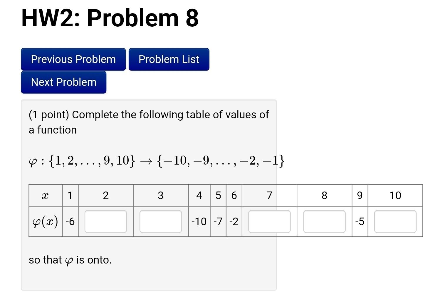 Solved (1 point) Complete the following table of values of a | Chegg.com