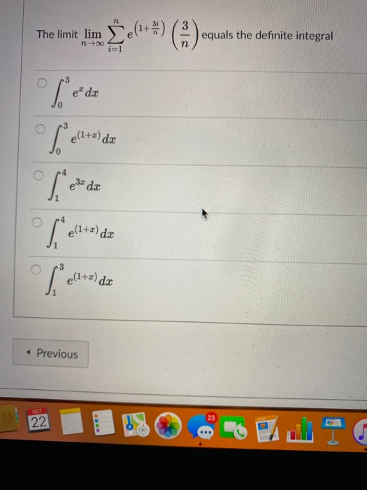 Solved The limit lim Le_1**) equals the definite integral n | Chegg.com