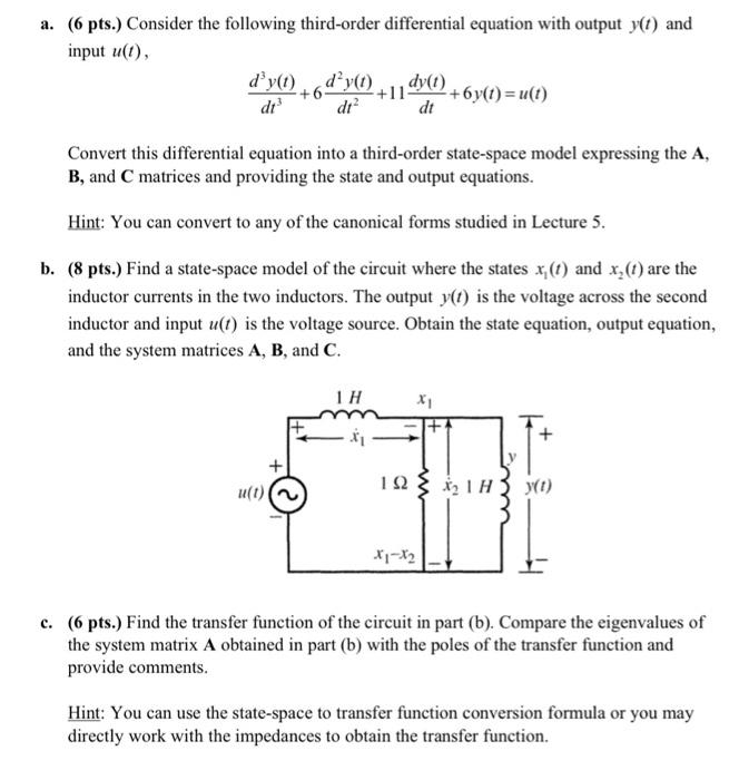 Solved a. (6 pts.) Consider the following third-order | Chegg.com
