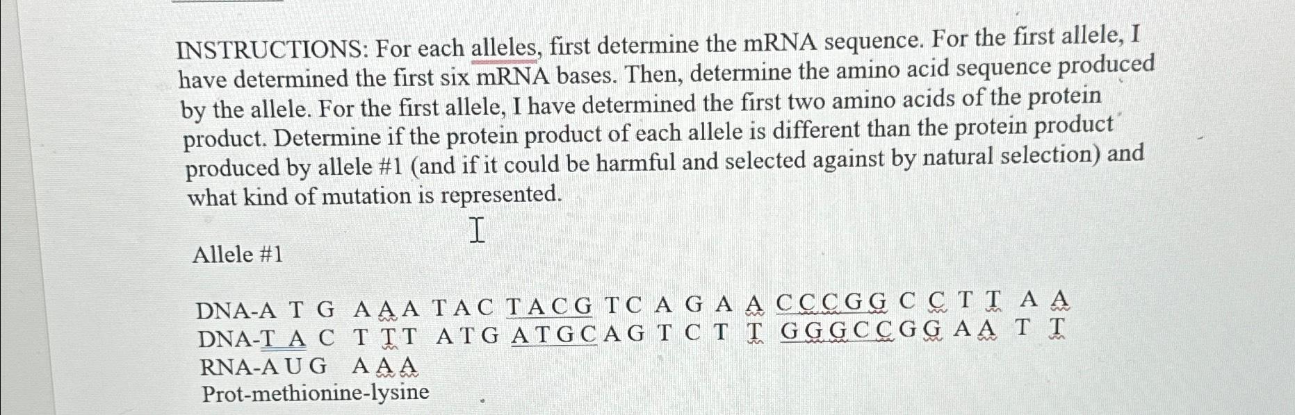 Solved INSTRUCTIONS: For each alleles, first determine the | Chegg.com