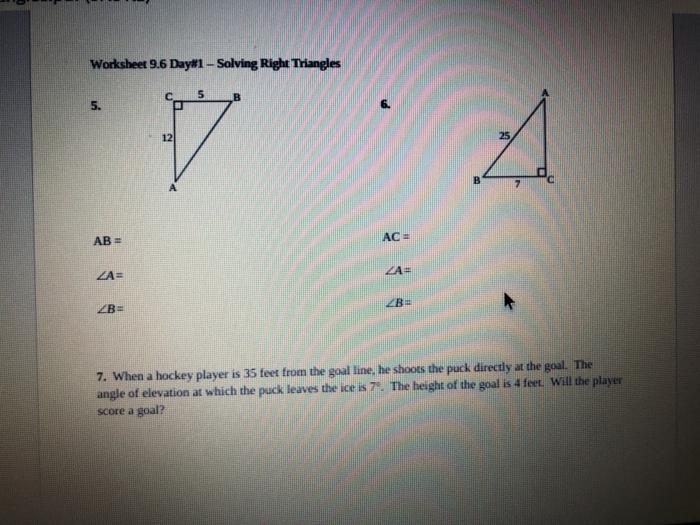 Solved Worksheet 9.6 Day#1 - Solving Right Triangles Name | Chegg.com