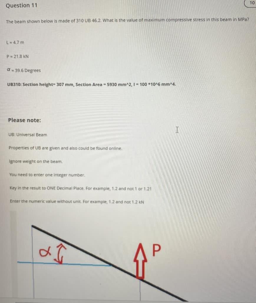 Solved 10 Question 11 The beam shown below is made of 310 UB | Chegg.com