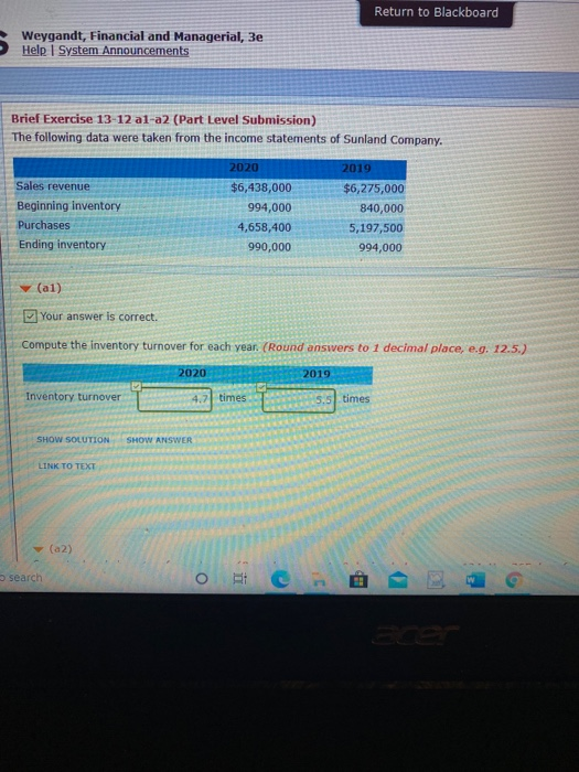 Solved Return to Blackboard Weygandt, Financial and | Chegg.com