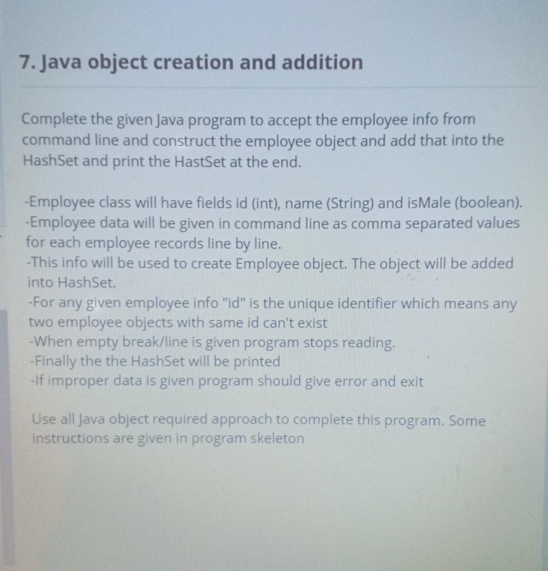 Solved 7. Java object creation and addition Complete the | Chegg.com