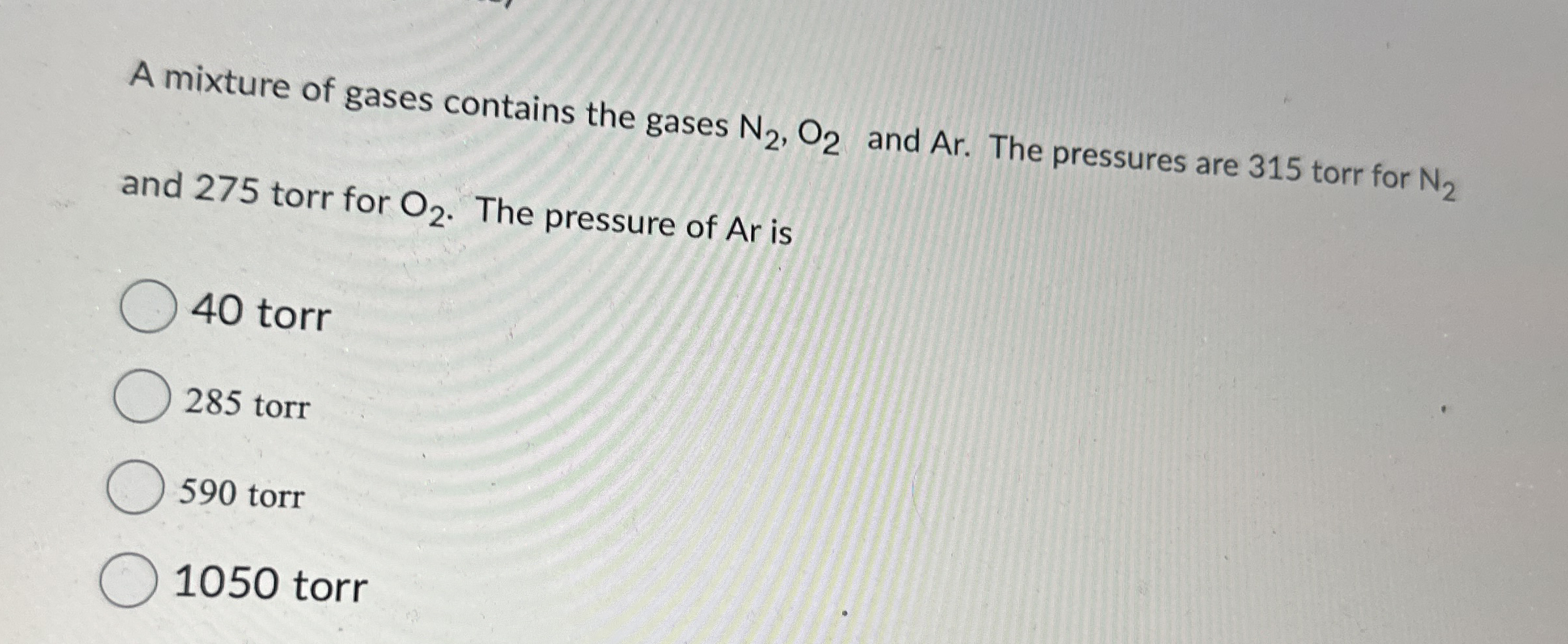 Solved A mixture of gases contains the gases N2,O2 ﻿and Ar . | Chegg.com