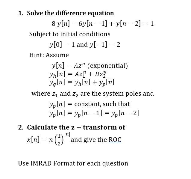 Solved 1. Solve the difference equation | Chegg.com
