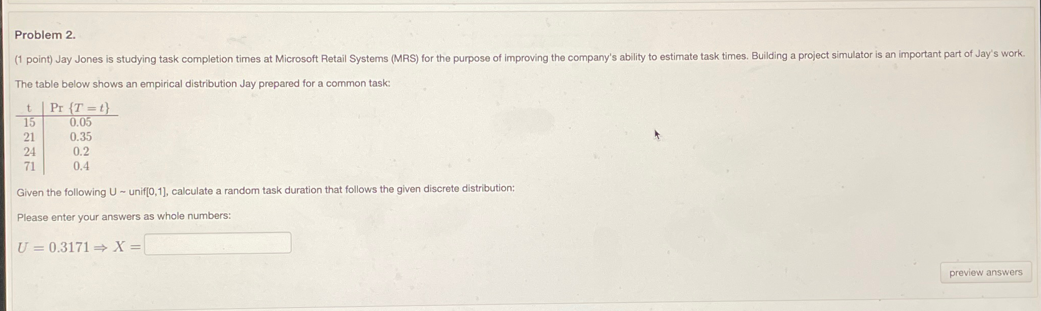 Solved Problem 2.The table below shows an empirical | Chegg.com