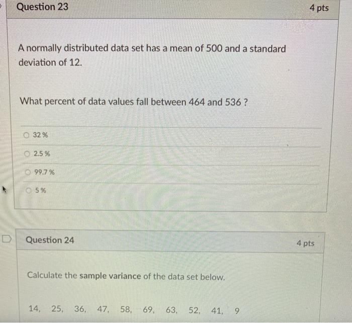 Solved Question 23 4 pts A normally distributed data set has | Chegg.com
