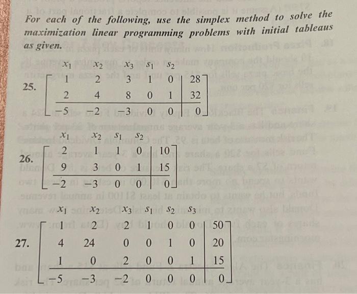 Solved For each of the following, use the simplex method to | Chegg.com