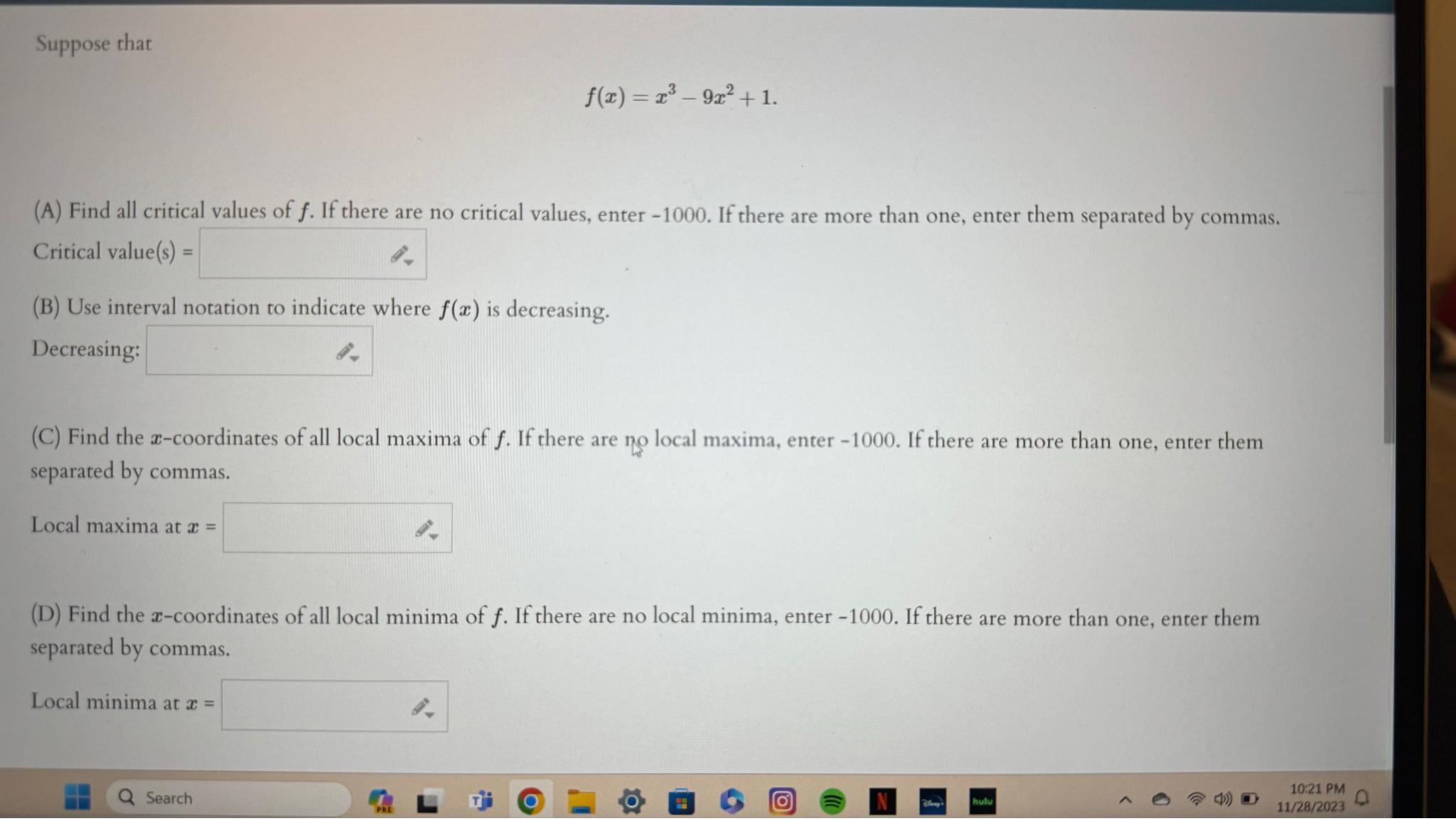 Solved Suppose thatf(x)=x3-9x2+1(A) ﻿Find all critical | Chegg.com