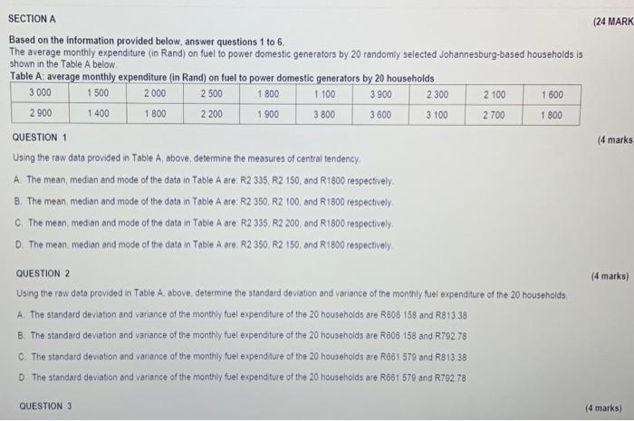 Solved Question 2Using the raw data provided in table A, | Chegg.com