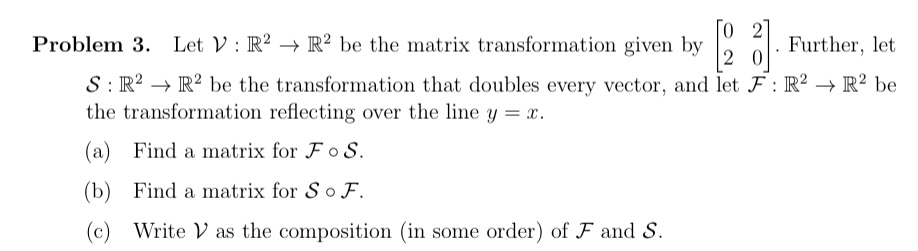 Solved Problem 3. ﻿Let V:R2→R2 ﻿be the matrix transformation | Chegg.com