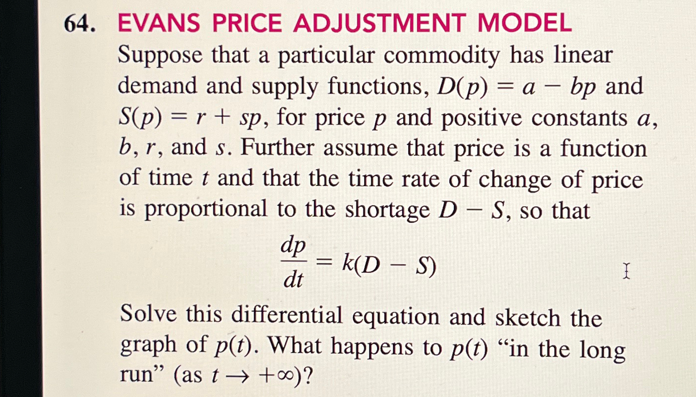 EVANS PRICE ADJUSTMENT MODELSuppose that a particular | Chegg.com