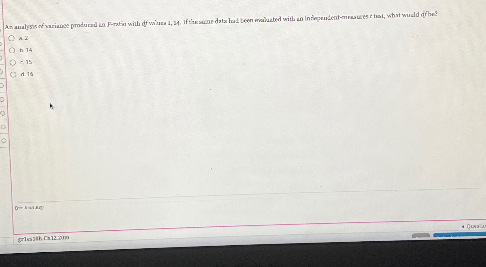Solved An analysis of variance produced an F-ratio with df | Chegg.com