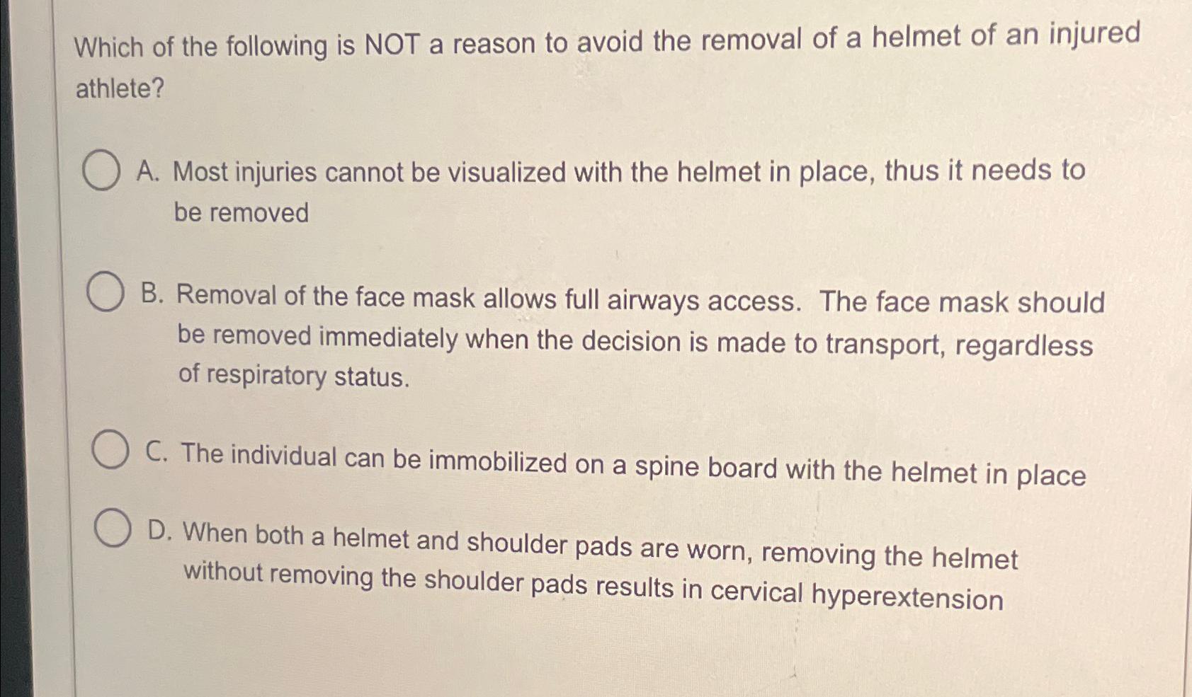 Solved Which of the following is NOT a reason to avoid the | Chegg.com