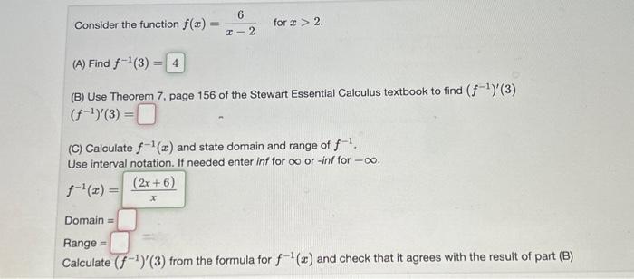 Solved Consider the function f(x)=x−26 for x>2 (A) Find | Chegg.com