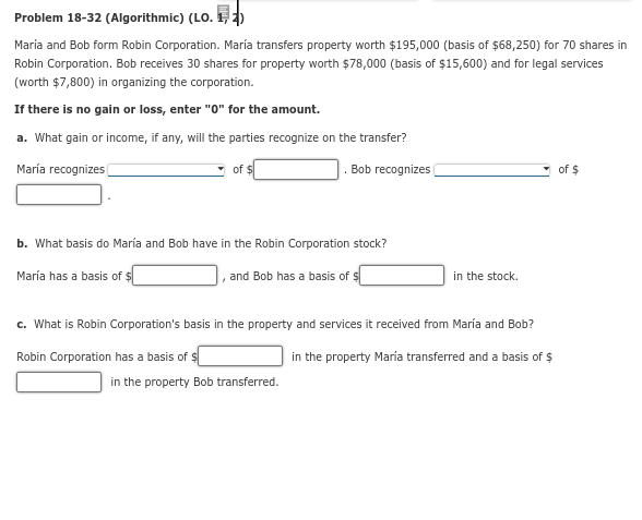 Solved Problem 18-32 (Algorithmic) (LO. 1, 2 )María and Bob | Chegg.com