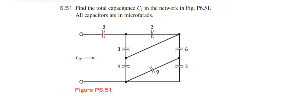 Solved 6.51 ﻿Find the total capacitance CT ﻿in the network | Chegg.com