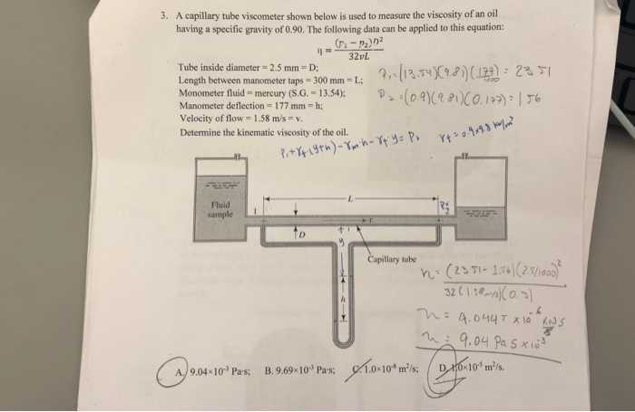 Solved 3. A capillary tube viscometer shown below is used to | Chegg.com