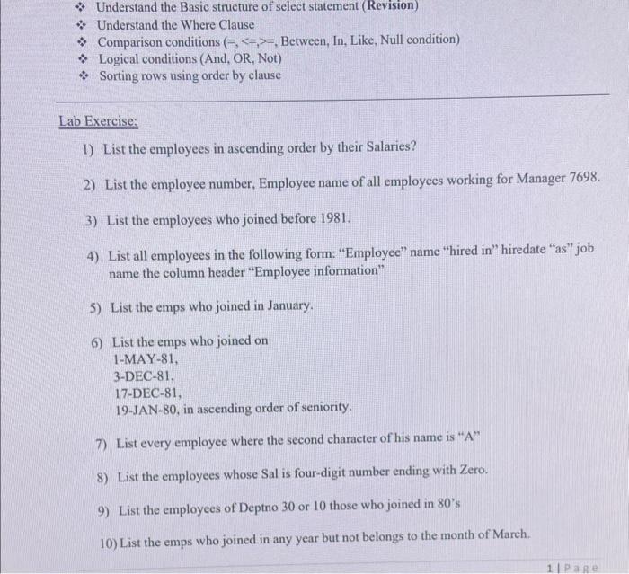 ≈ Understand the Basic structure of select statement | Chegg.com