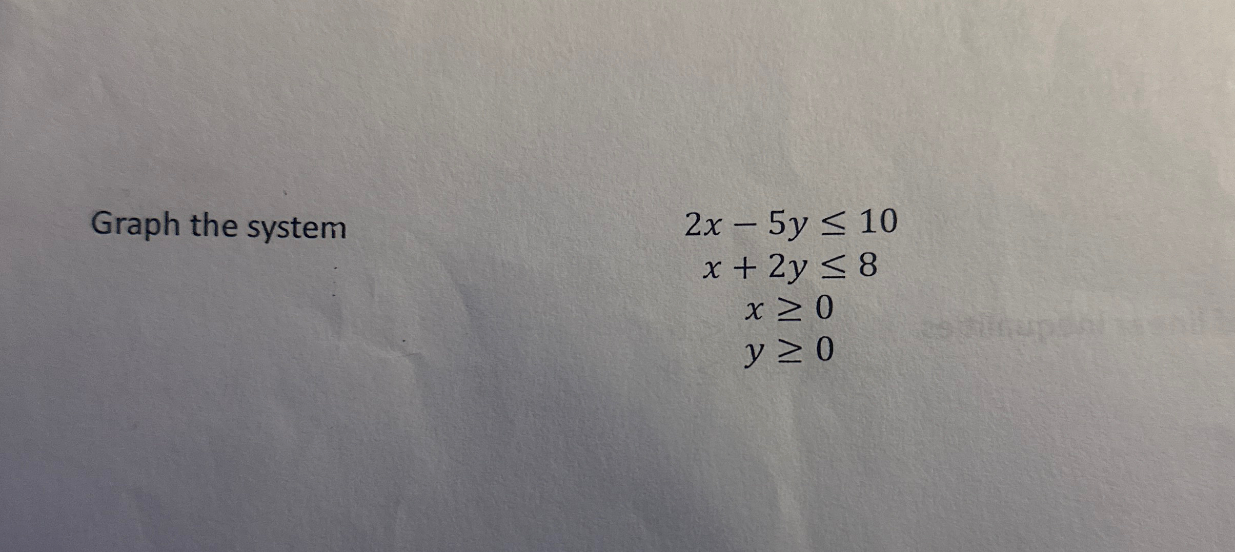 Solved Graph the system2x-5y≤10x+2y≤8x≥0y≥0Graph the | Chegg.com