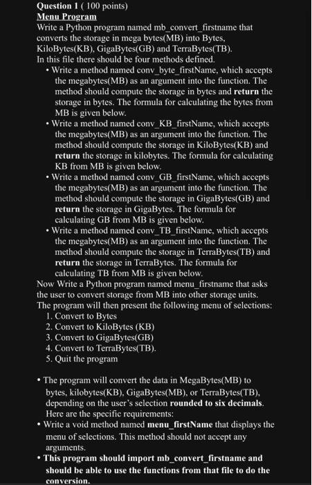 Solved Question 1 ( 100 points) Menu Program Write a Python | Chegg.com