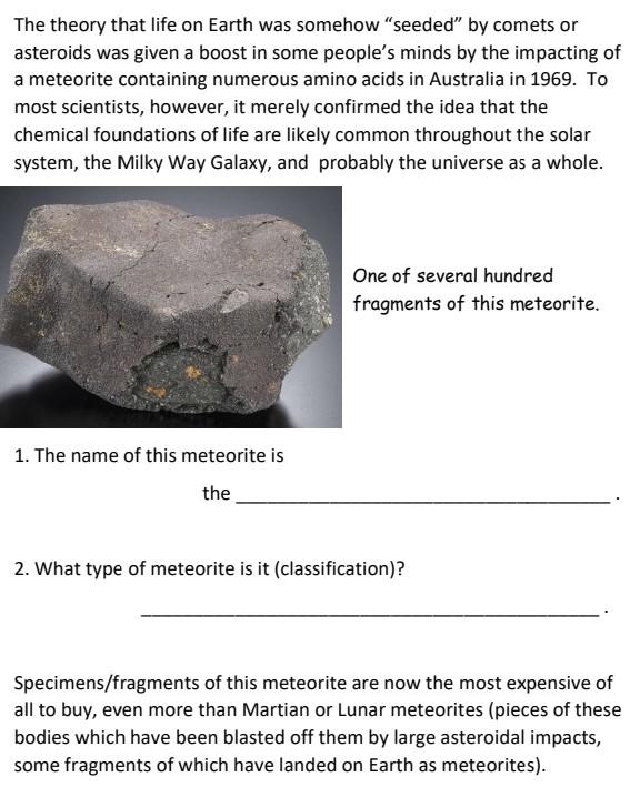Solved The theory that life on Earth was somehow "seeded" by | Chegg.com