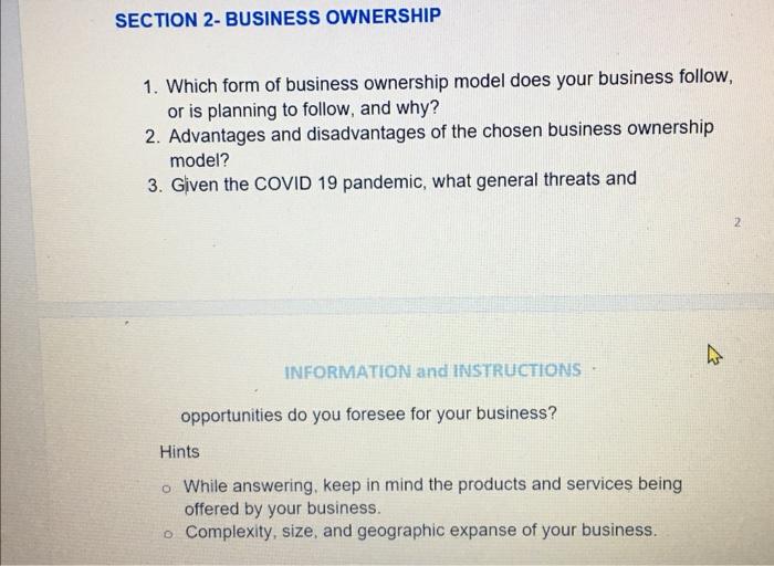Solved 1. Which form of business ownership model does your | Chegg.com