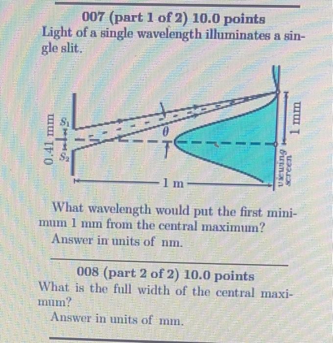 Solved 007 (part 1 of 2 ) 10.0 points Light of a single | Chegg.com