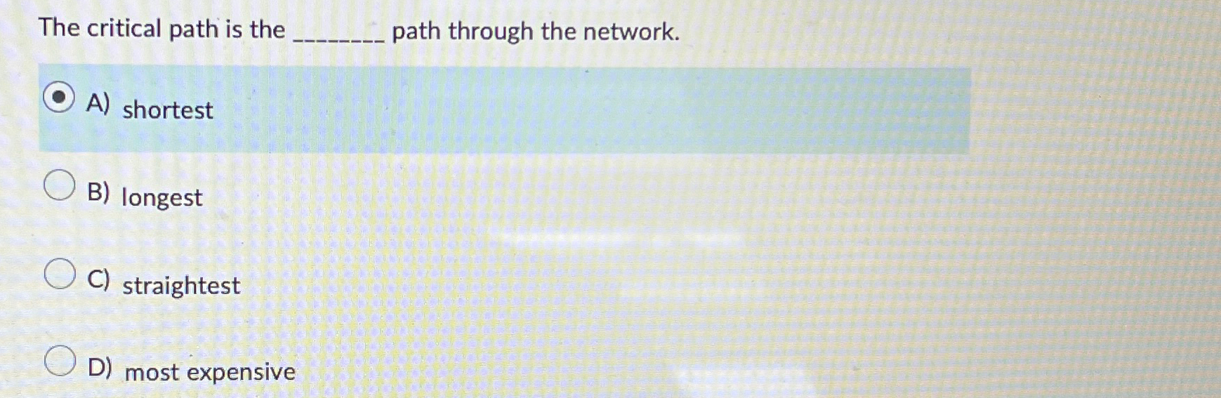 Solved The critical path is the q, ﻿path through the | Chegg.com
