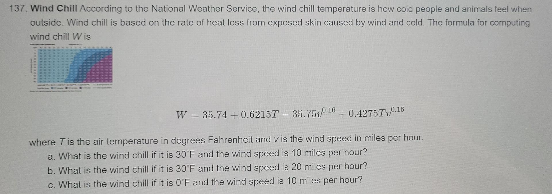 Solved 137. Wind Chill According to the National Weather | Chegg.com