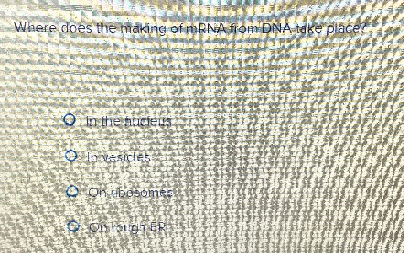 Solved Where does the making of mRNA from DNA take place?In | Chegg.com