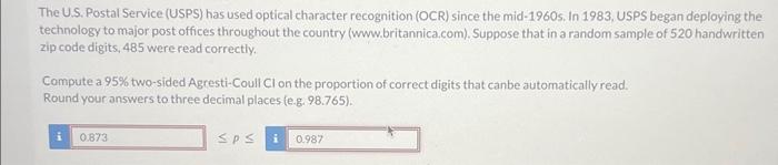 Solved The U.S. Postal Service (USPS) has used optical | Chegg.com