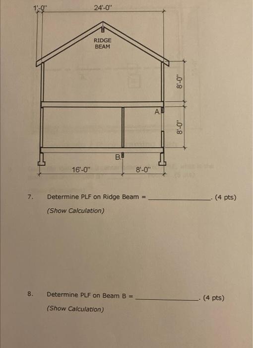 Solved 7. Determine PLF on Ridge Beam = (4 pts) (Show | Chegg.com