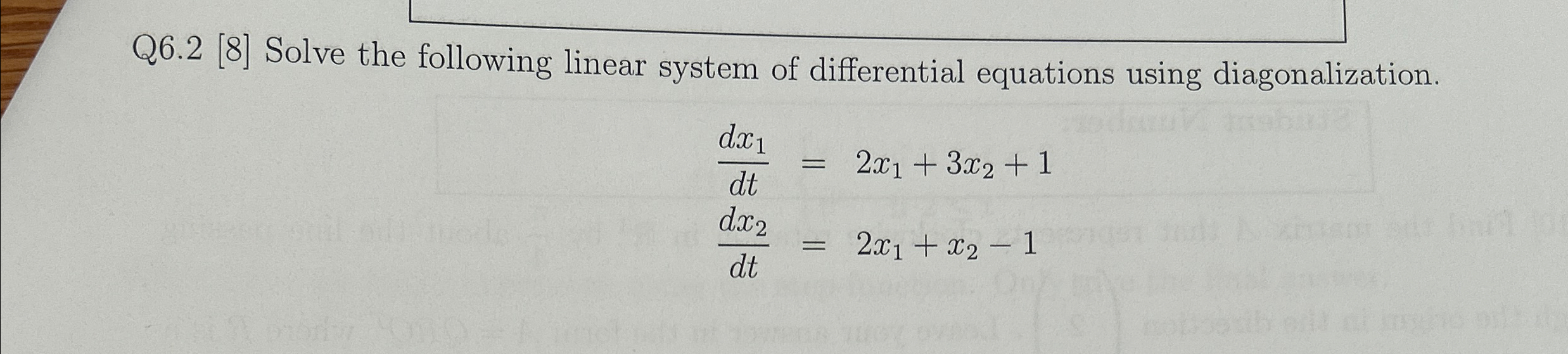 Solved Q6.2 [8] ﻿Solve the following linear system of | Chegg.com
