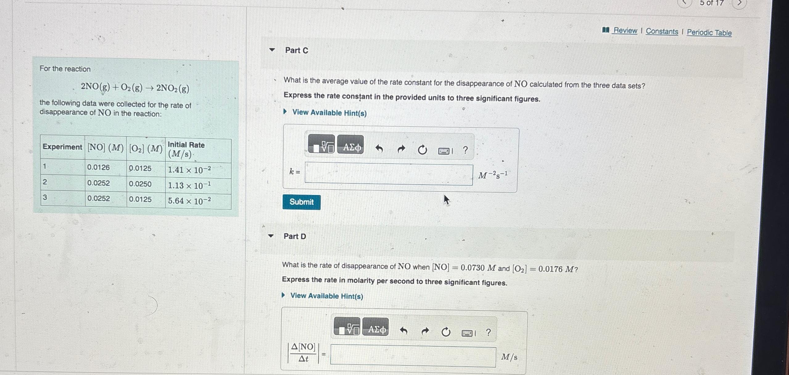 Solved Review I Constants I Periodic TablePart CFor the | Chegg.com