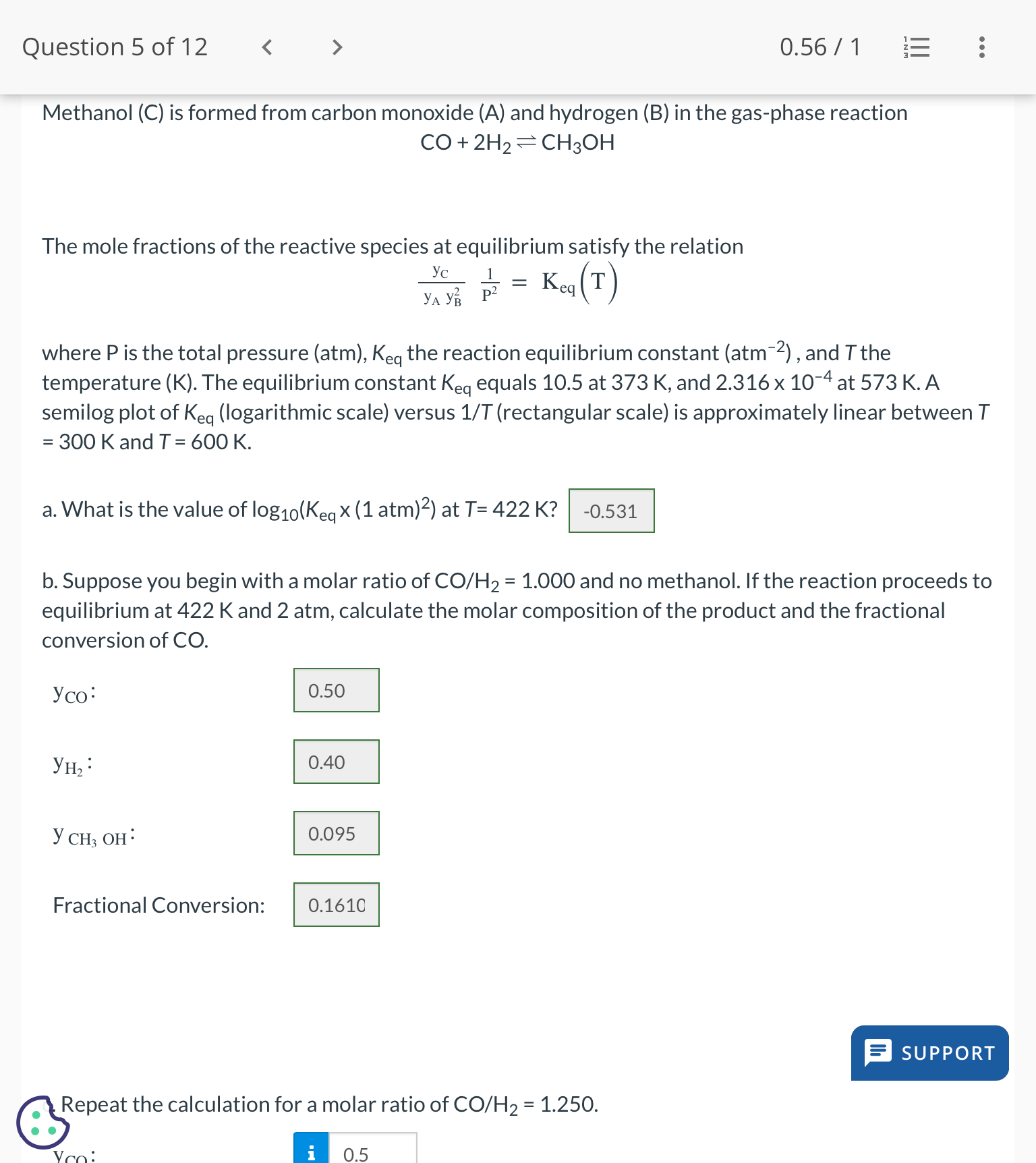 Solved I need part B. ﻿Its the same question the ratio now | Chegg.com
